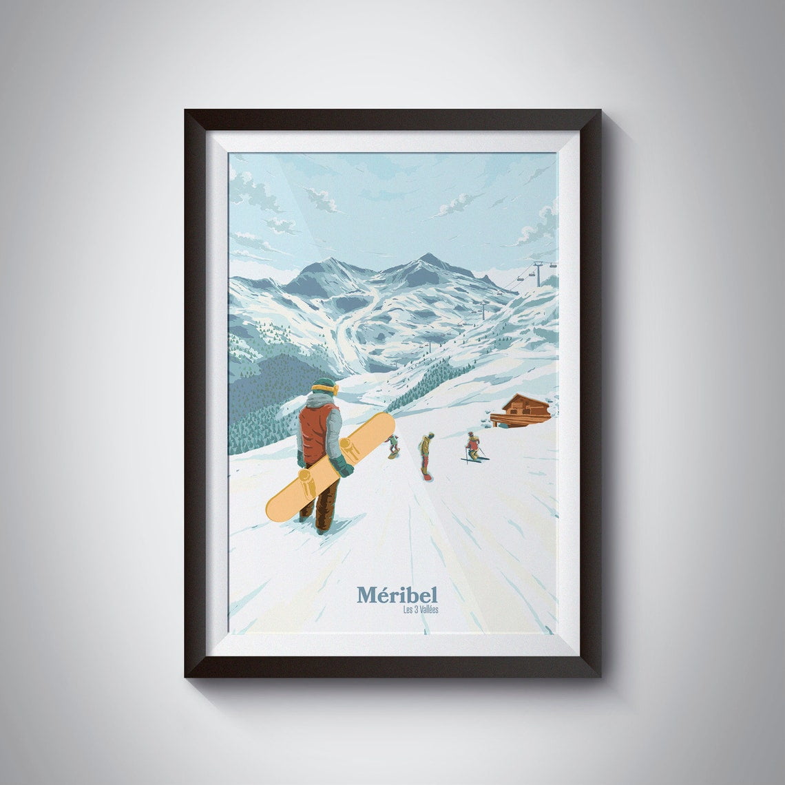 Meribel Snowboarding Poster, Snowboard Gift, French Alps, 3 Valleys Map ...