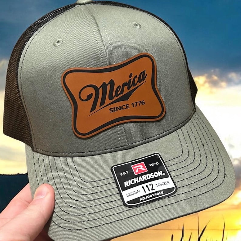 Merica 1776 Richardson 112 Trucker Hat: Laser-Engraved Leather Patch ...