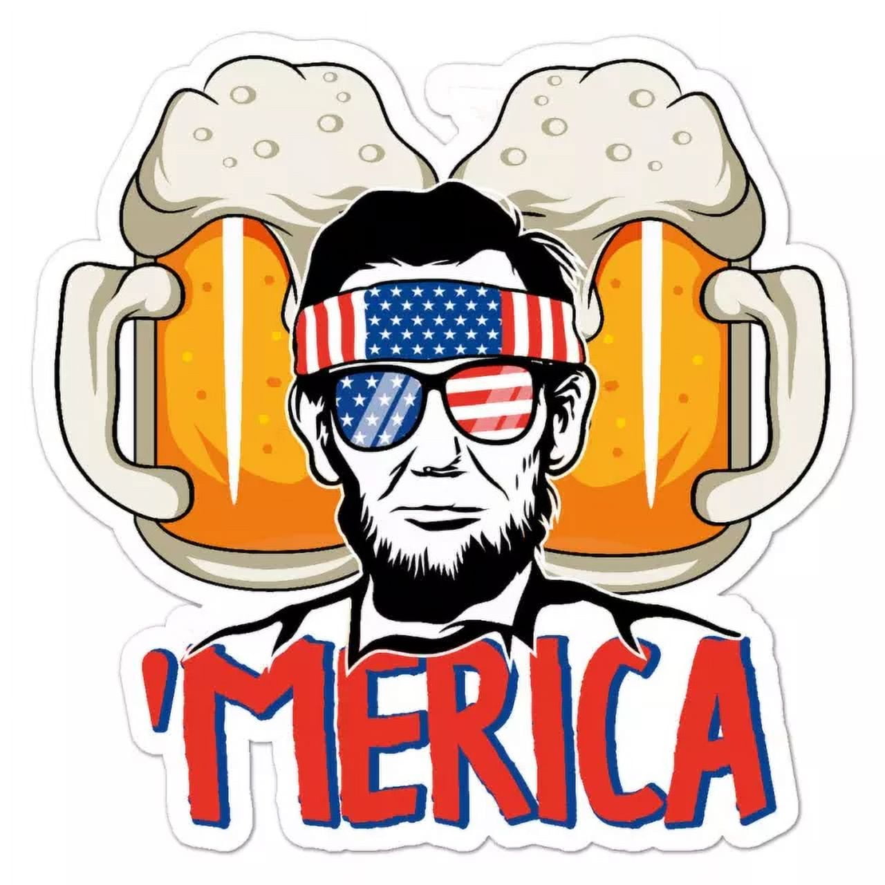 Merica Abe Lincoln Beer Sticker Indoor Outdoor Phone Decal Water Bottle ...