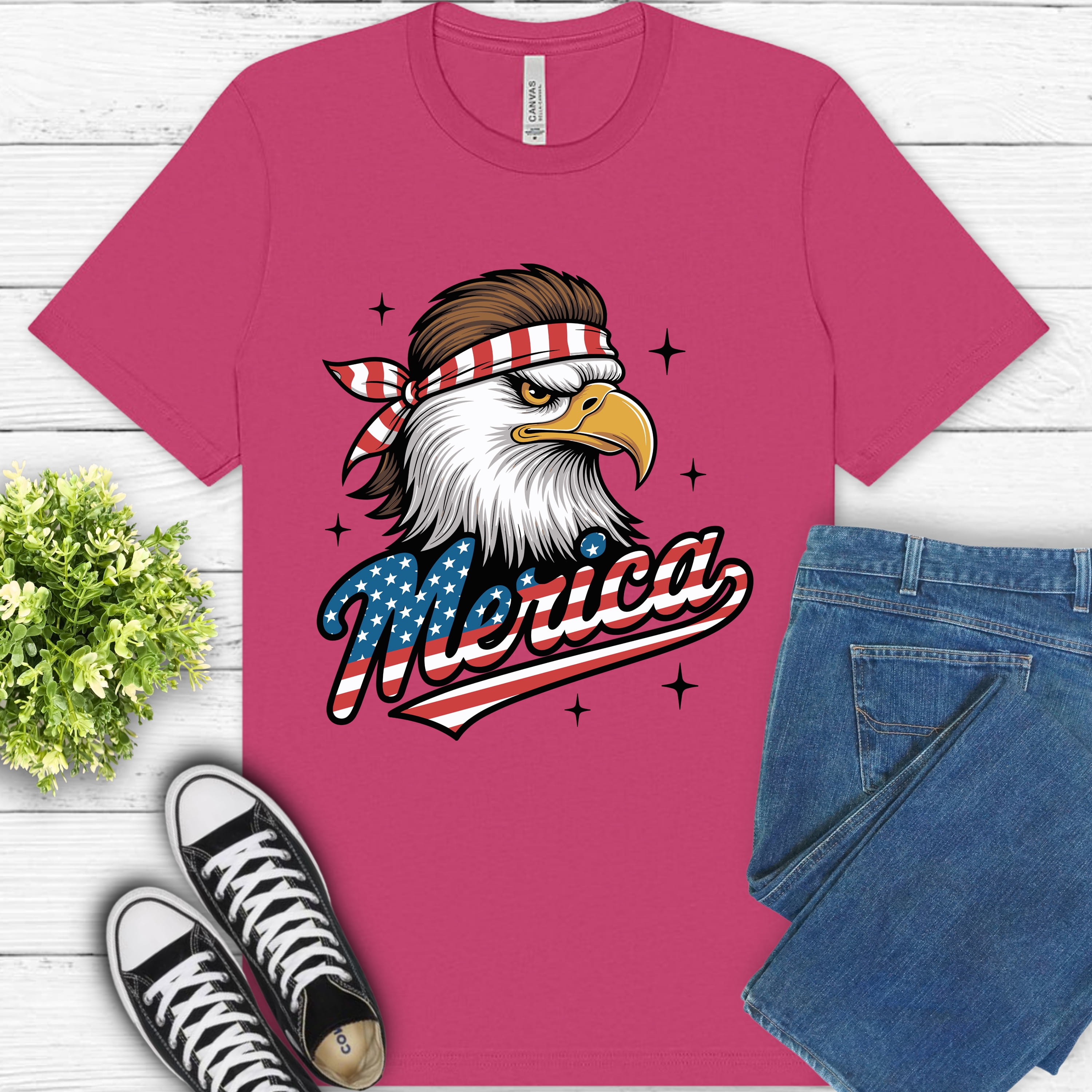 Merica Bald Eagle T-Shirt | Patriotic Bandana USA Flag Graphic Tee ...