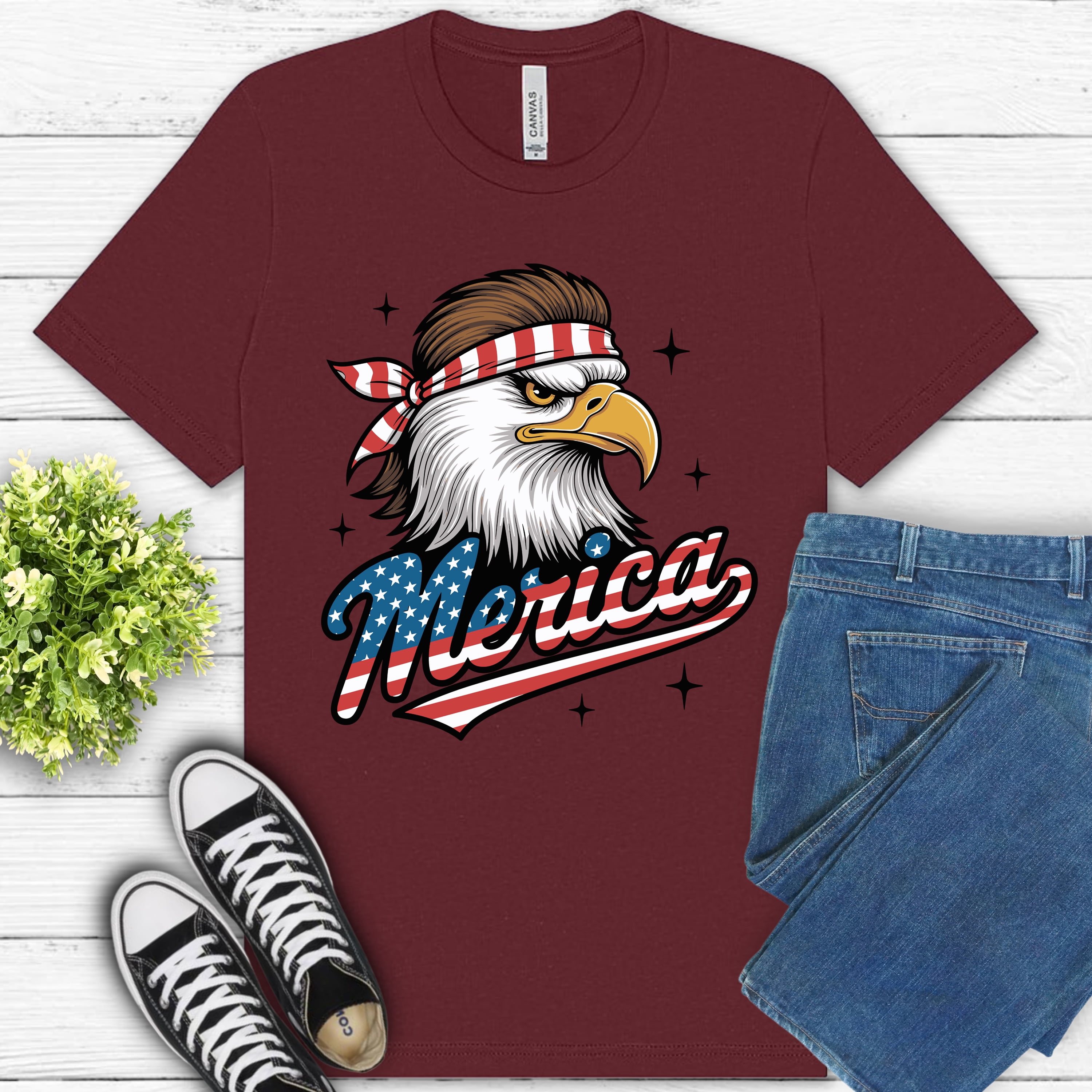Merica Bald Eagle T-Shirt | Patriotic Bandana USA Flag Graphic Tee ...