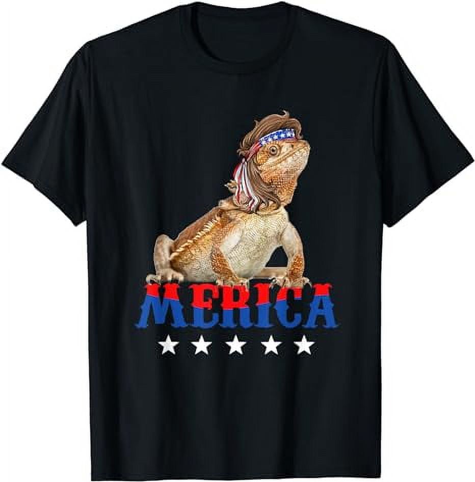 Merica Bearded Dragon Mullet 4th of July American Flag USA T-Shirt ...