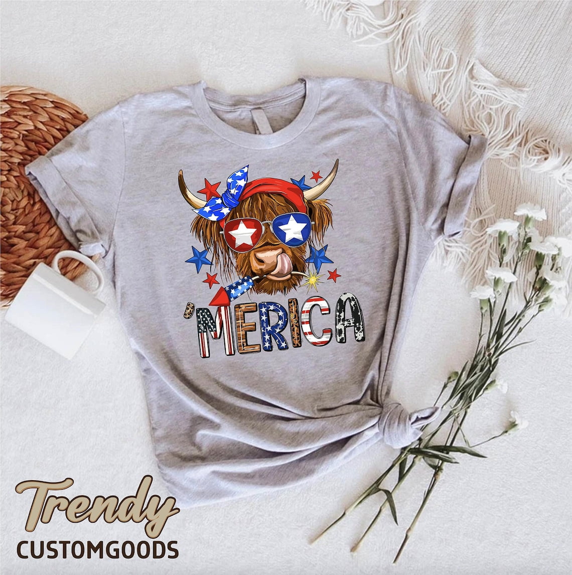 Merica Cow Shirt, 4Th Of July Gift, Patriotic Cow Girl T-Shirt ...