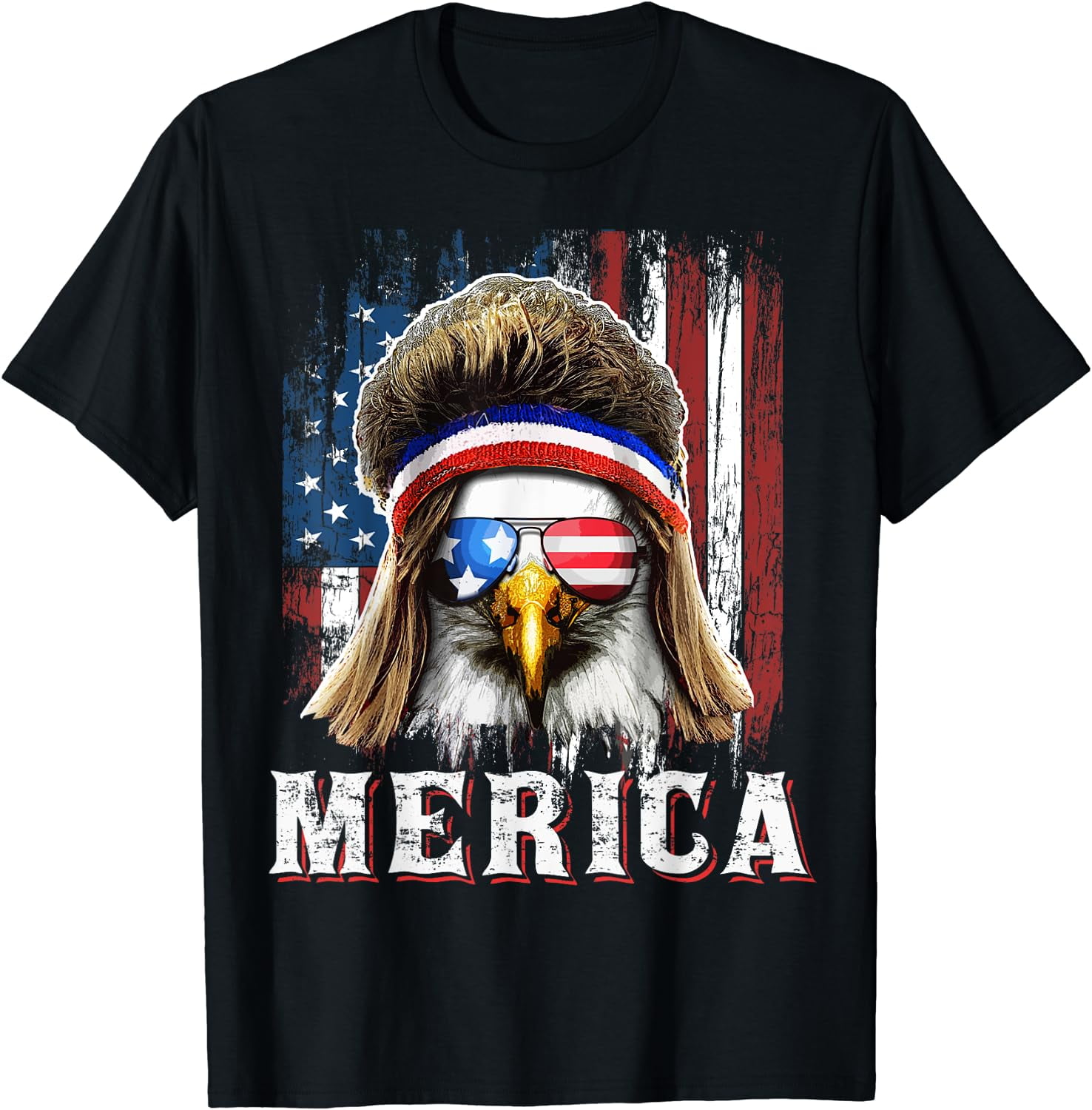 Merica Eagle Mullet 4th of July American Flag Stars Stripes T-Shirt ...