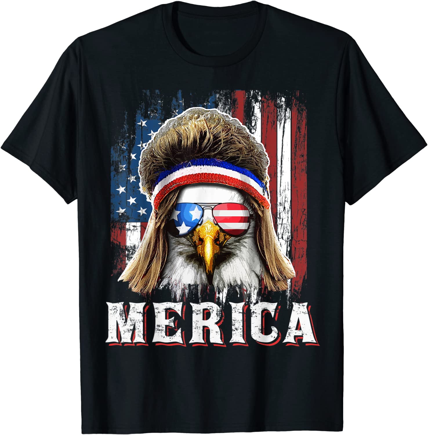 Merica Eagle Mullet 4th of July American Flag Stars Stripes T-Shirt ...