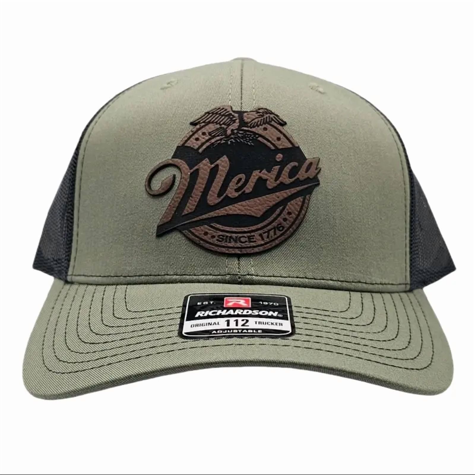 Merica Leather Patch Trucker Hat, Adjustable Snapback Cap Featuring ...