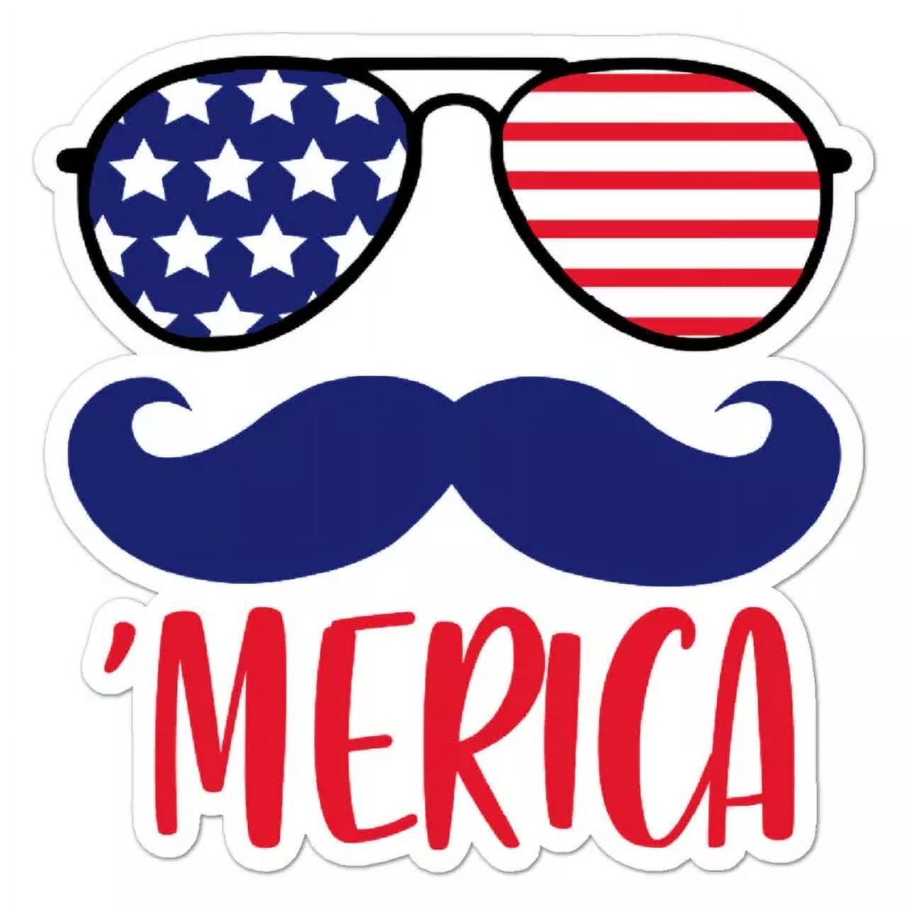 Merica Mustache Glasses Sticker Indoor Outdoor Phone Decal Water Bottle ...