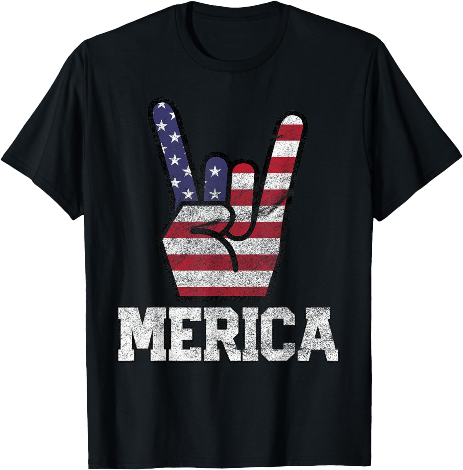 Merica Rock Sign 4th of July Vintage American Flag Retro USA T-Shirt ...