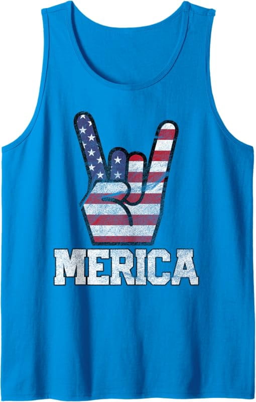 Merica Rock Sign 4th of July Vintage American Flag Retro USA Tank Top ...