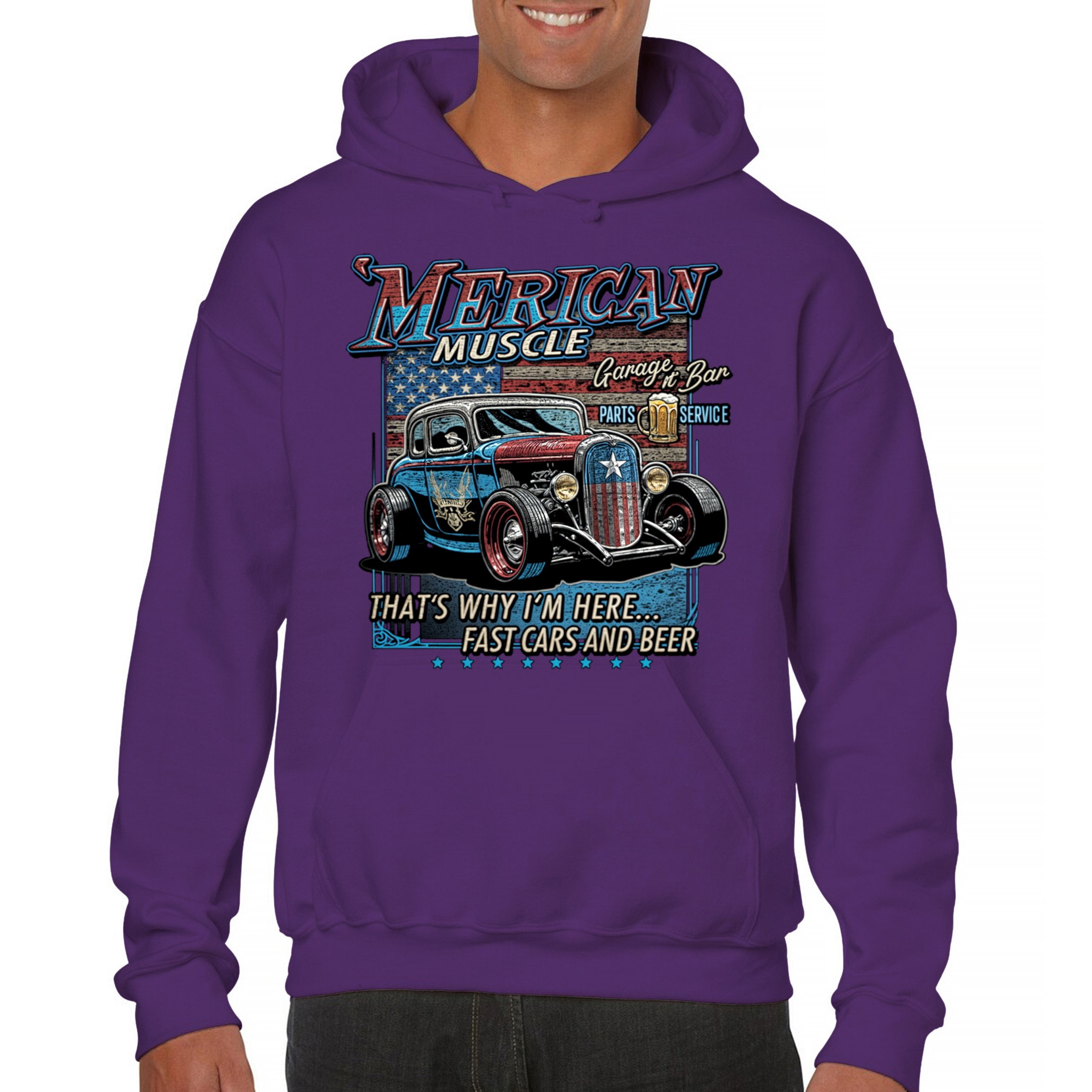'Merican Muscle Fast Cars and Beer Sweatshirt Hot Rod Enthusiast Car ...