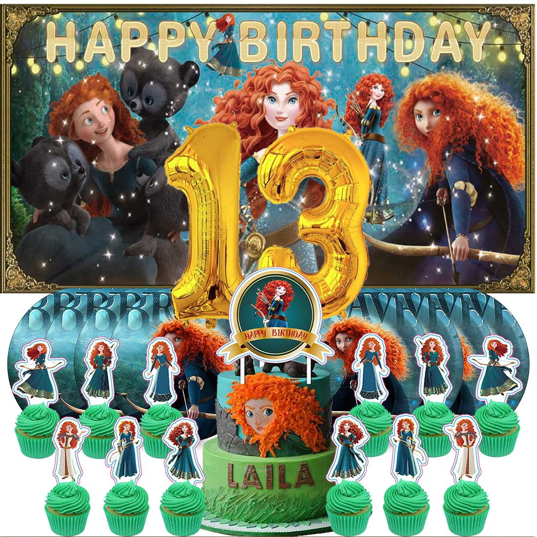 Merida Brave Princess Balloons Party Supplies 13th Decor Tableware ...