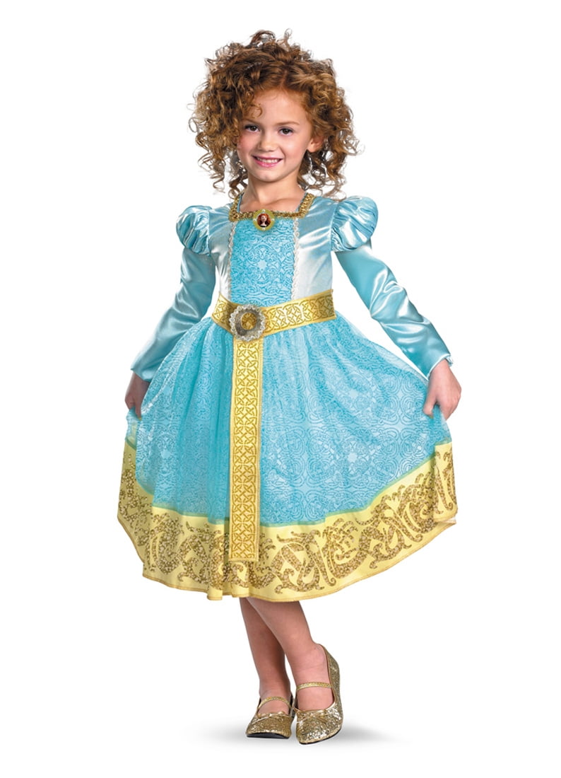Disney Princess Merida Deluxe Costume, Blue Gold Dress with Belt and ...