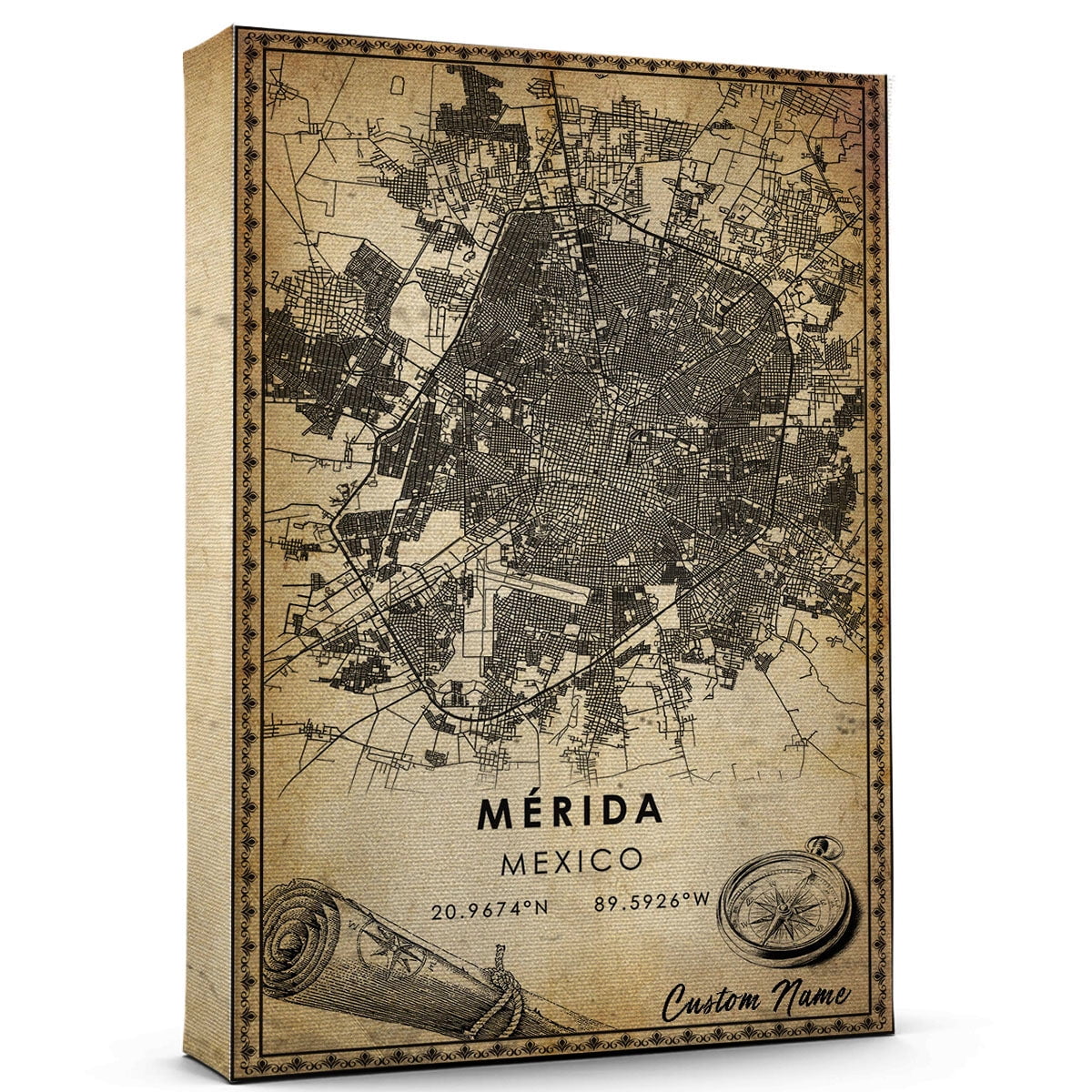Merida Map Poster, Mexico Map Art Poster, Canvas Merida road map ...