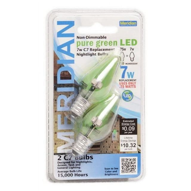 Meridian Candelabra Light Bulbs, Green LED 7W Equivalent C7, Non ...