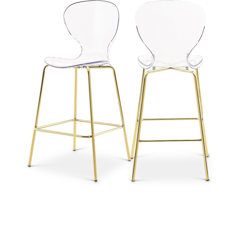 "Meridian Bar Stools with Gold Legs, 27.5""H, Acrylic, Transparent ...