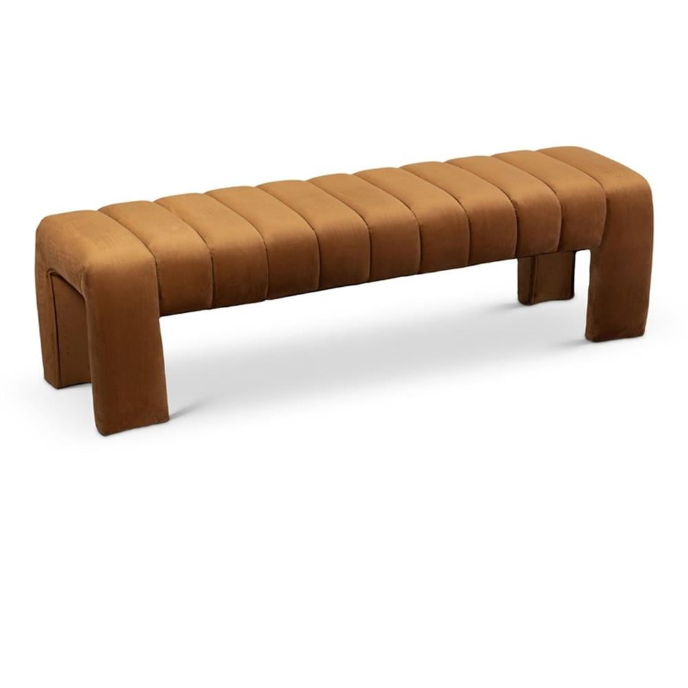 Meridian Furniture Andaz 17.5" Velvet & Solid Wood Bench in Saddle ...