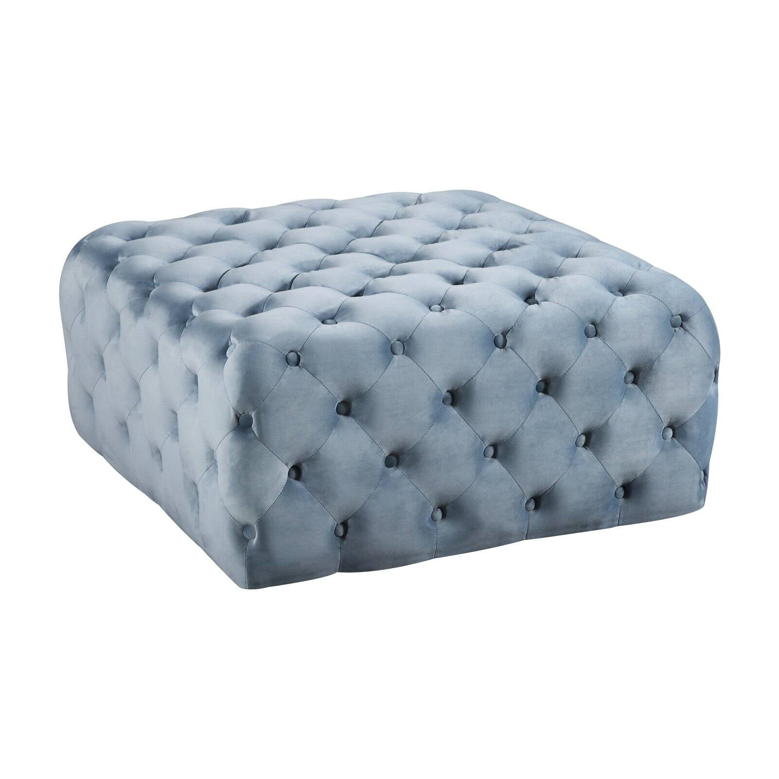 Meridian Furniture Ariel Button Sky Blue Velvet Ottoman and Bench ...
