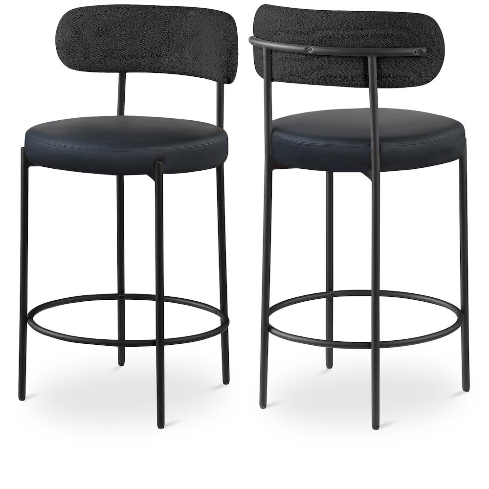Meridian Furniture Beacon Black Vegan Leather Seat Stool (Set of 2 ...