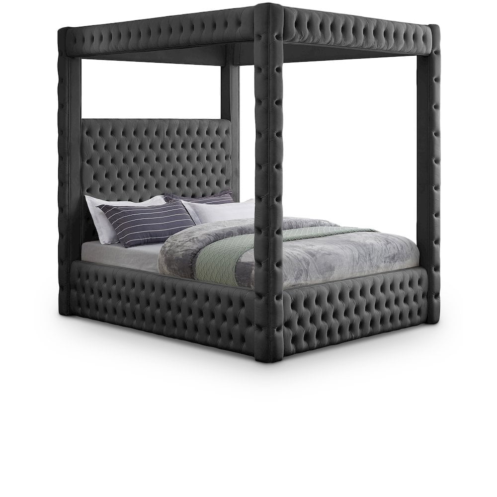 Meridian Furniture Canopy Royal King Bed, Grey Velvet - Walmart.com