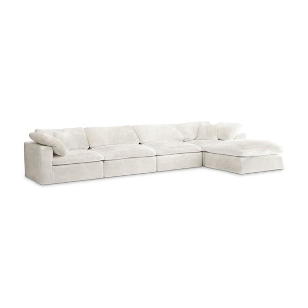 Meridian Furniture Plush Cozy Cream Velvet Upholstered Cloud Couch ...