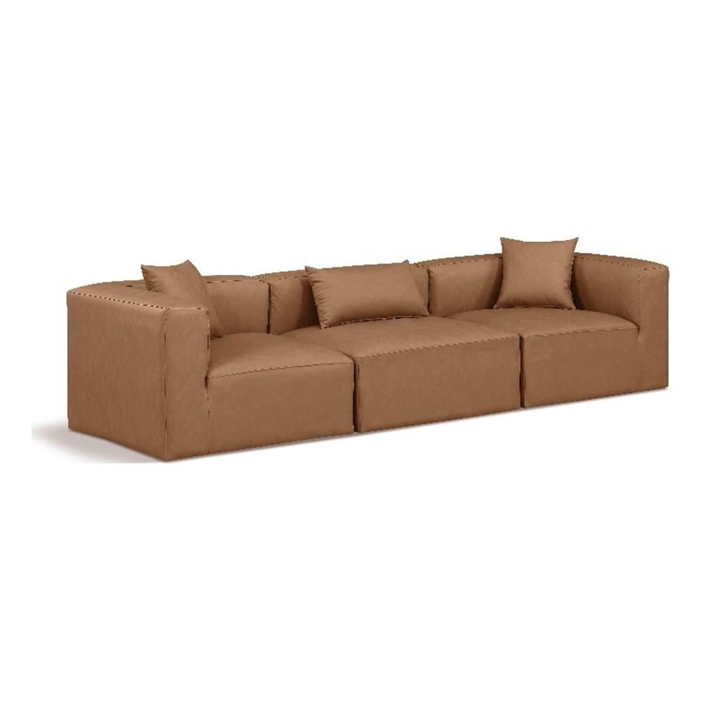 Meridian Furniture Cube Brown Vegan Leather 3-Pc. Modular Sofa ...