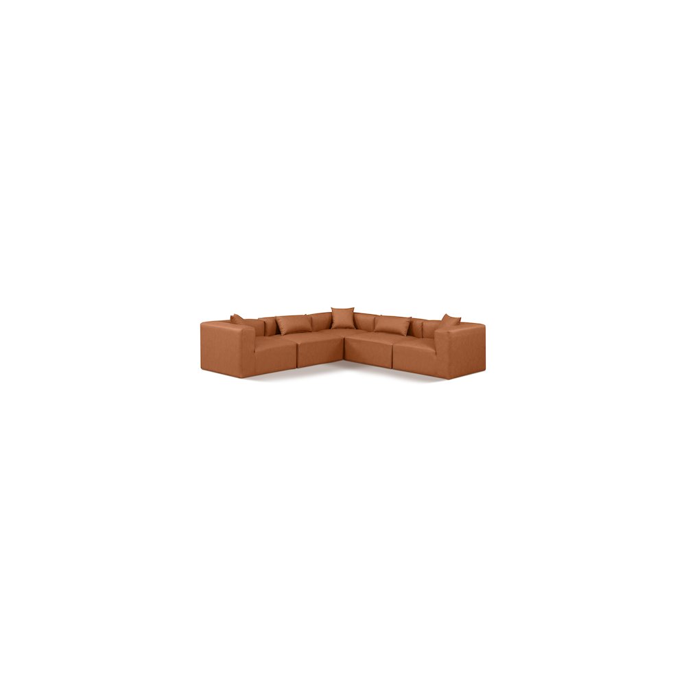 Meridian Furniture Cube Cognac Vegan Leather 5-Pc. L-Shaped Modular ...