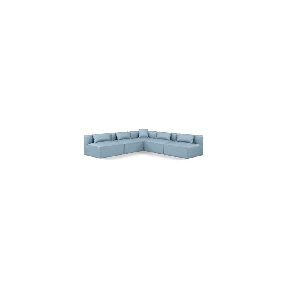 Meridian Furniture Cube Lt. Blue Vegan Leather 5-Pc. L-Shaped Modular ...
