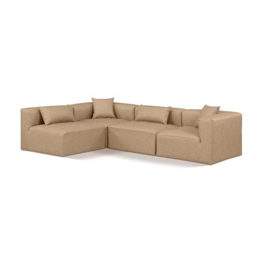 Meridian Furniture Cube Tan Vegan Leather 4-Pc. L-Shaped Modular ...