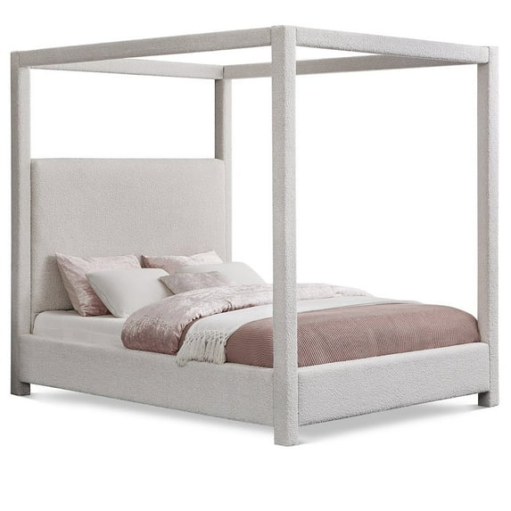 Meridian Furniture Eden Contemporary Boucle Fabric Queen Bed in Cream - Walmart.com