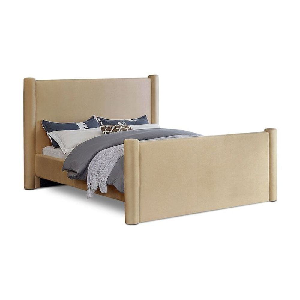 Meridian Furniture Elias Camel Velvet Queen Bed - Walmart.com