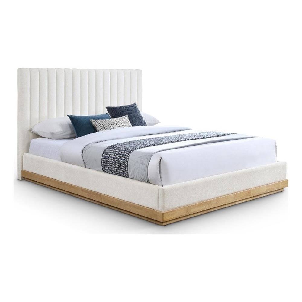 Meridian Furniture Emmet Cream Chenille Fabric Queen Bed - Walmart.com