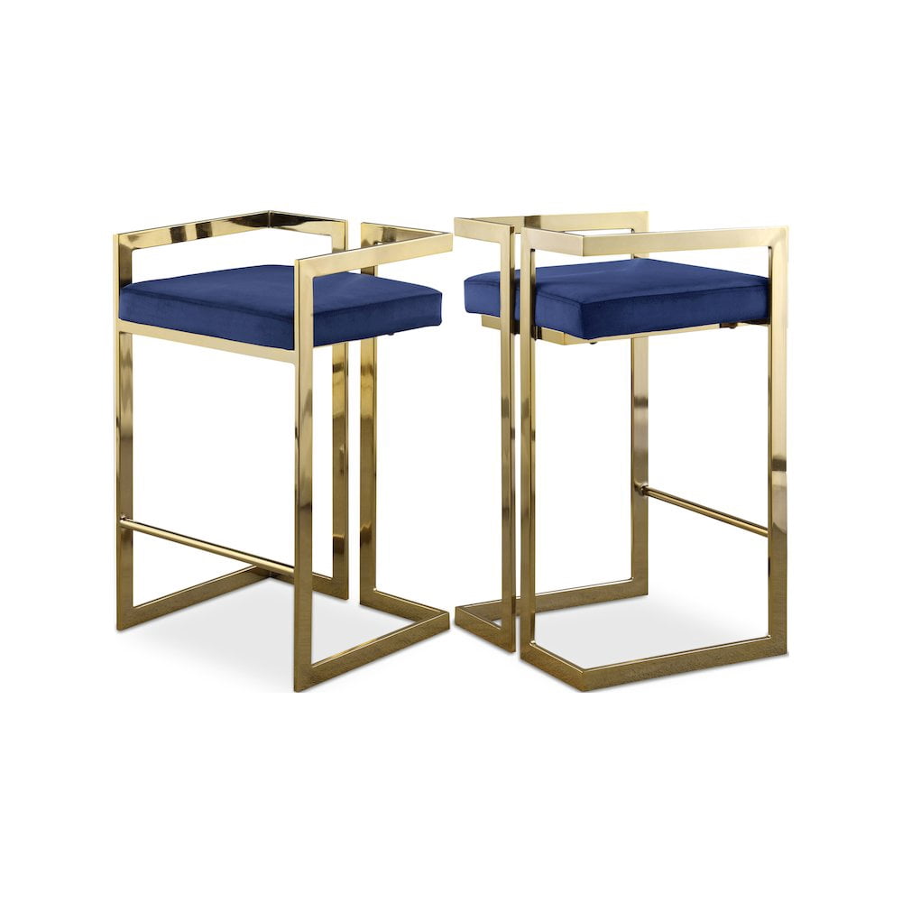 Meridian Furniture Ezra Counter Height Bar Stools, Navy/Gold (Set of 2 ...