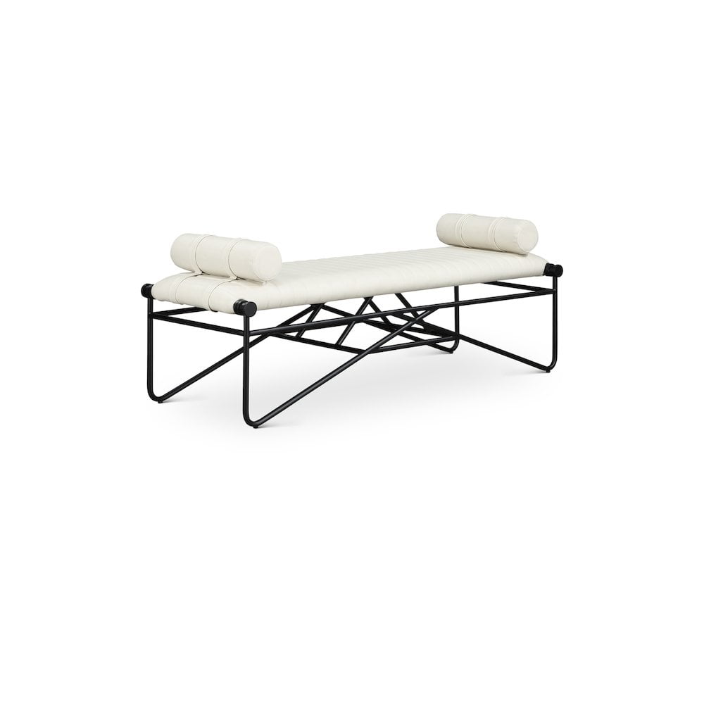Meridian Furniture Gatsby Cream Vegan Leather and Iron Metal Bench ...
