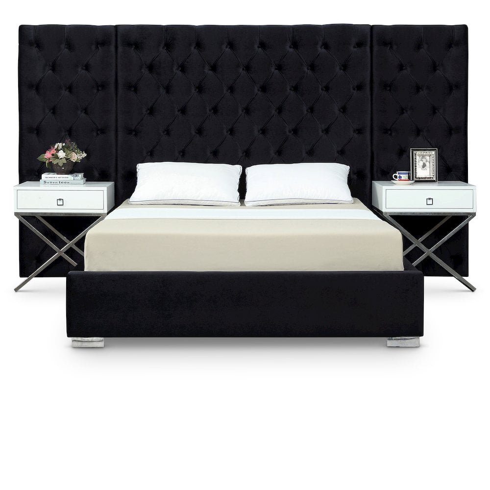 Meridian Furniture Grande Queen Velvet Platform Bed with Chrome Legs ...