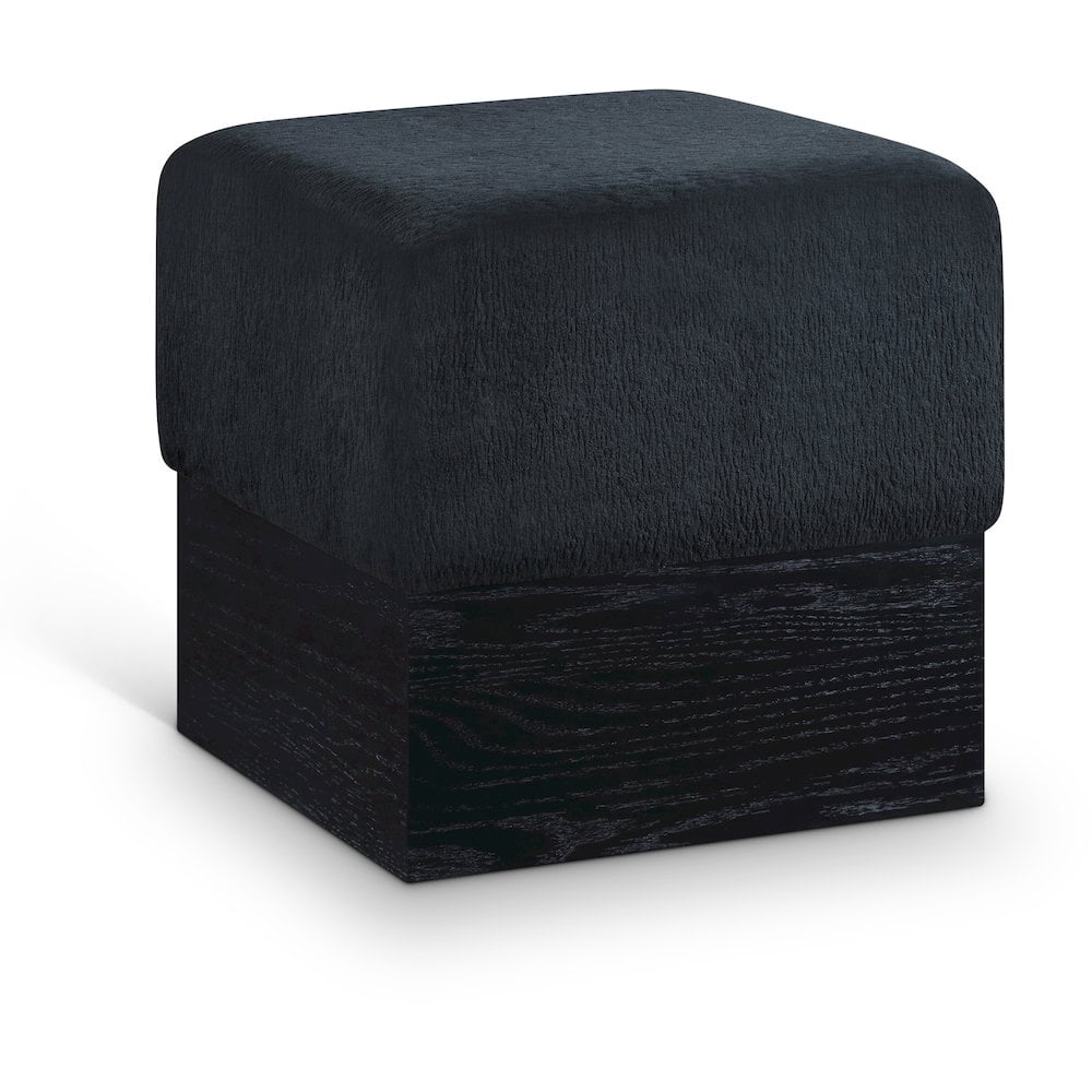 Meridian Furniture Havre Black Velour Fur Fabric Ottoman/Stool ...