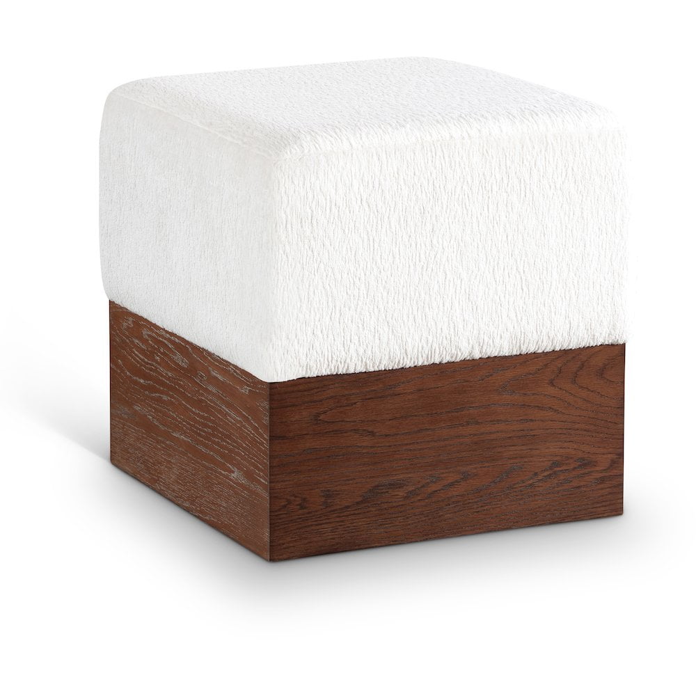 Meridian Furniture Havre Cream Velour Fur Fabric Ottoman/Stool ...
