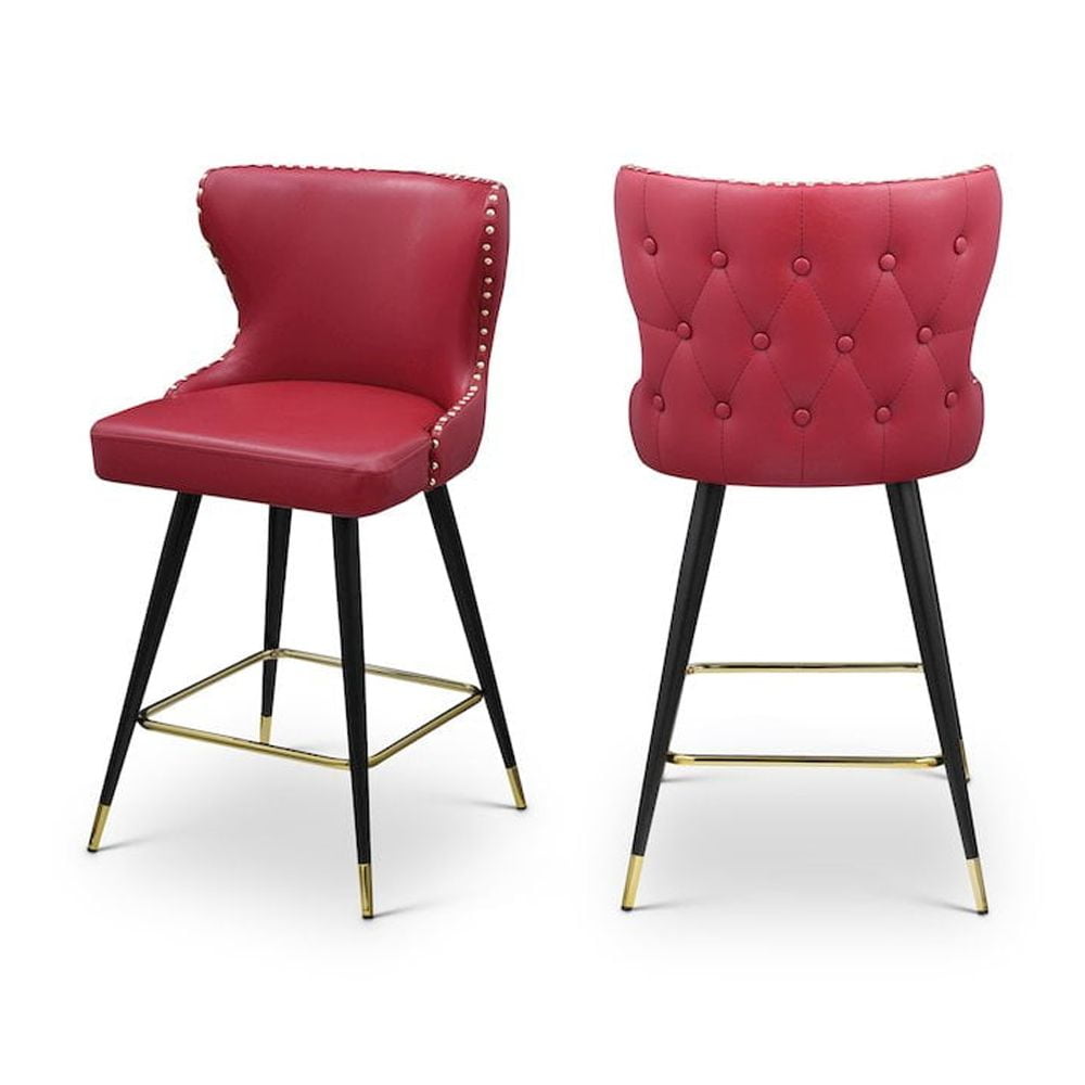 Meridian Furniture Hendrix Red Vegan Leather 28" Counter Stool (Set of ...