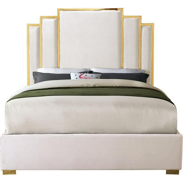 Meridian Furniture Hugos Cream Velvet King Bed - Walmart.com