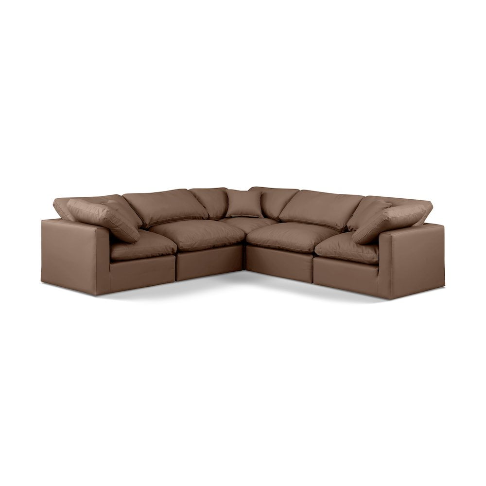 Meridian Furniture Indulge 159" Brown Vegan Leather L-Shaped Modular ...