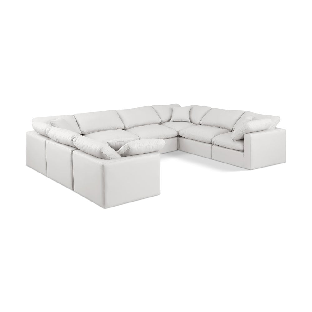 Meridian Furniture Indulge 258" Cream Vegan Leather U-Shaped Modular ...