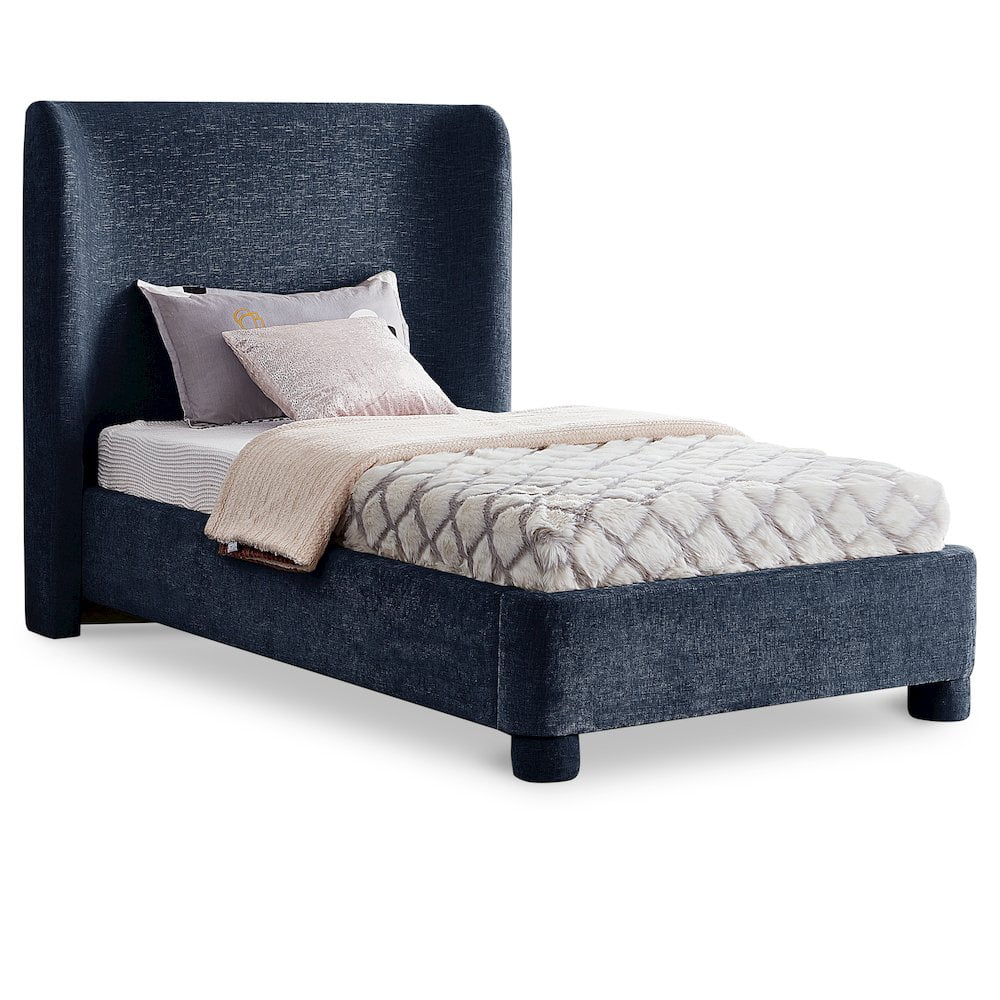 Meridian Furniture Penny Navy Chenille Fabric Twin Bed - Walmart.com