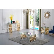 Cortesi Home Laila Console Table, Clear Glass and Gold Stainless Steel ...
