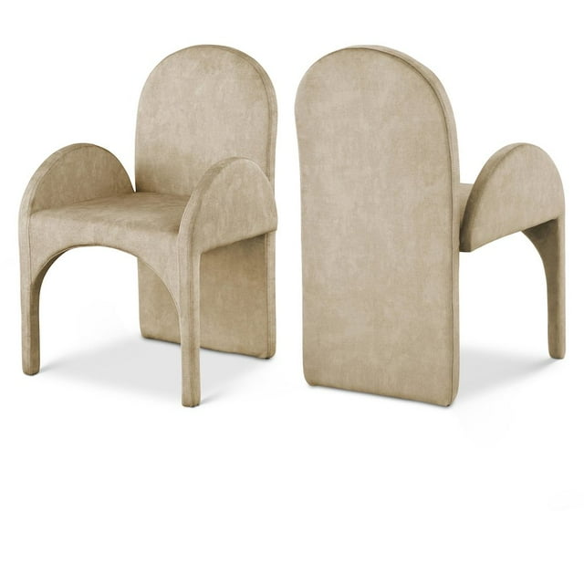 Meridian Furniture Summer Beige Velvet Dining Arm Chair (Set of 2 ...