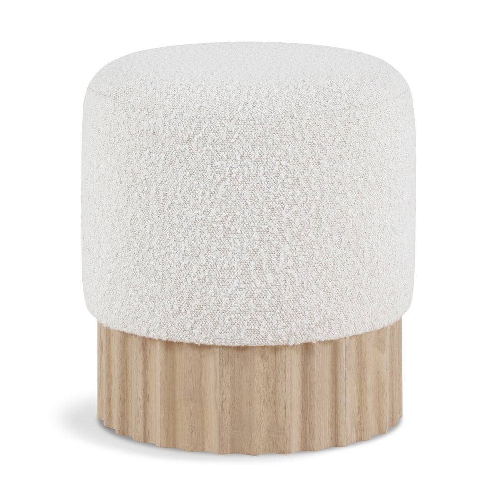 Meridian Furniture Veranda Boucle Fabric Ottoman/Stool in Cream/Natural ...