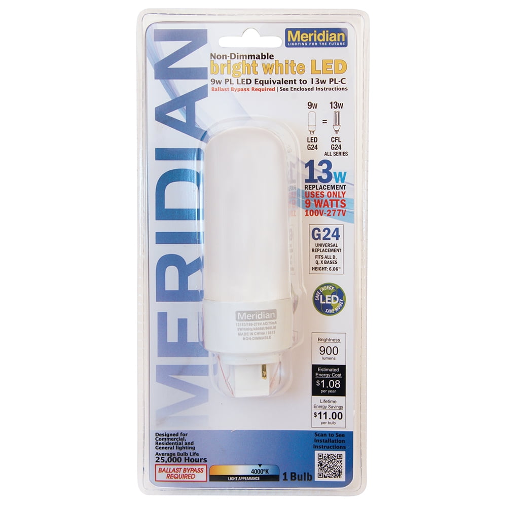 Meridian LED Bright White Light Bulbs, Energy Efficient 9W Equivalent ...