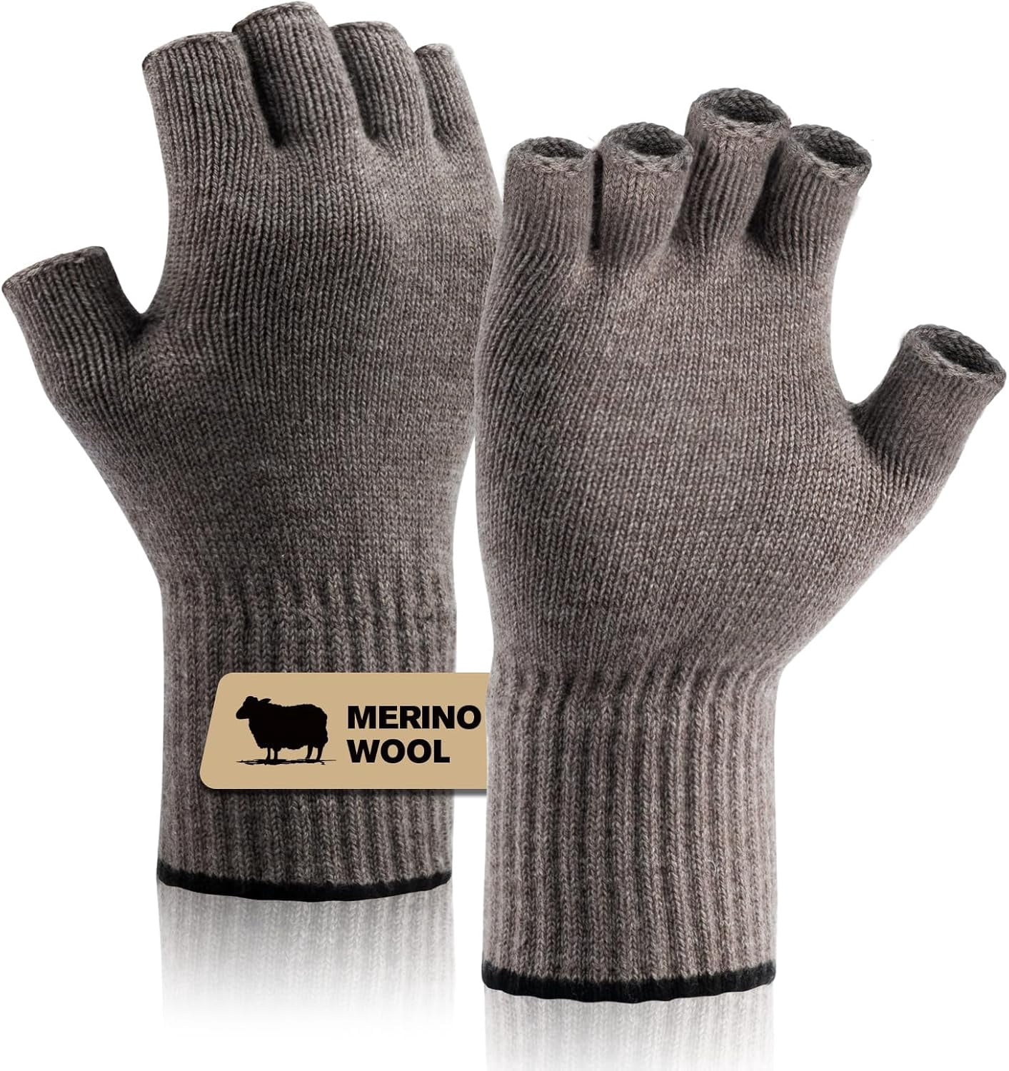 Merino Wool Fingerless Gloves for Men Women Half Finger Gloves Thermal ...