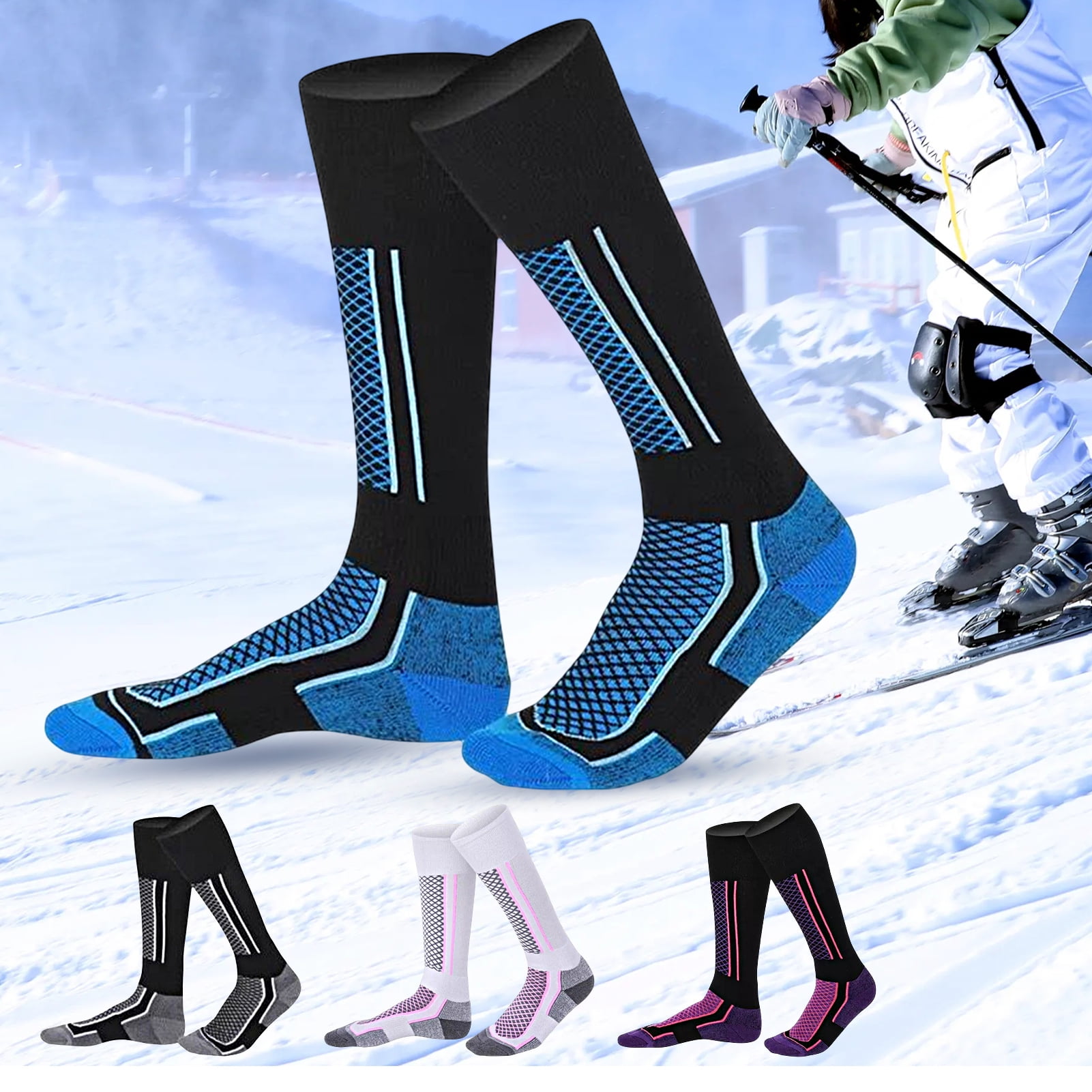 Merino Wool Ski Socks, Thermal Knee High Warm Socks for Snowboarding ...