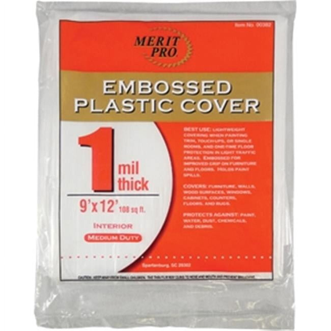 Merit Pro 382 9 x 12 ft. 1 mil. Dynamic Embossed Plastic Drop Cloths ...