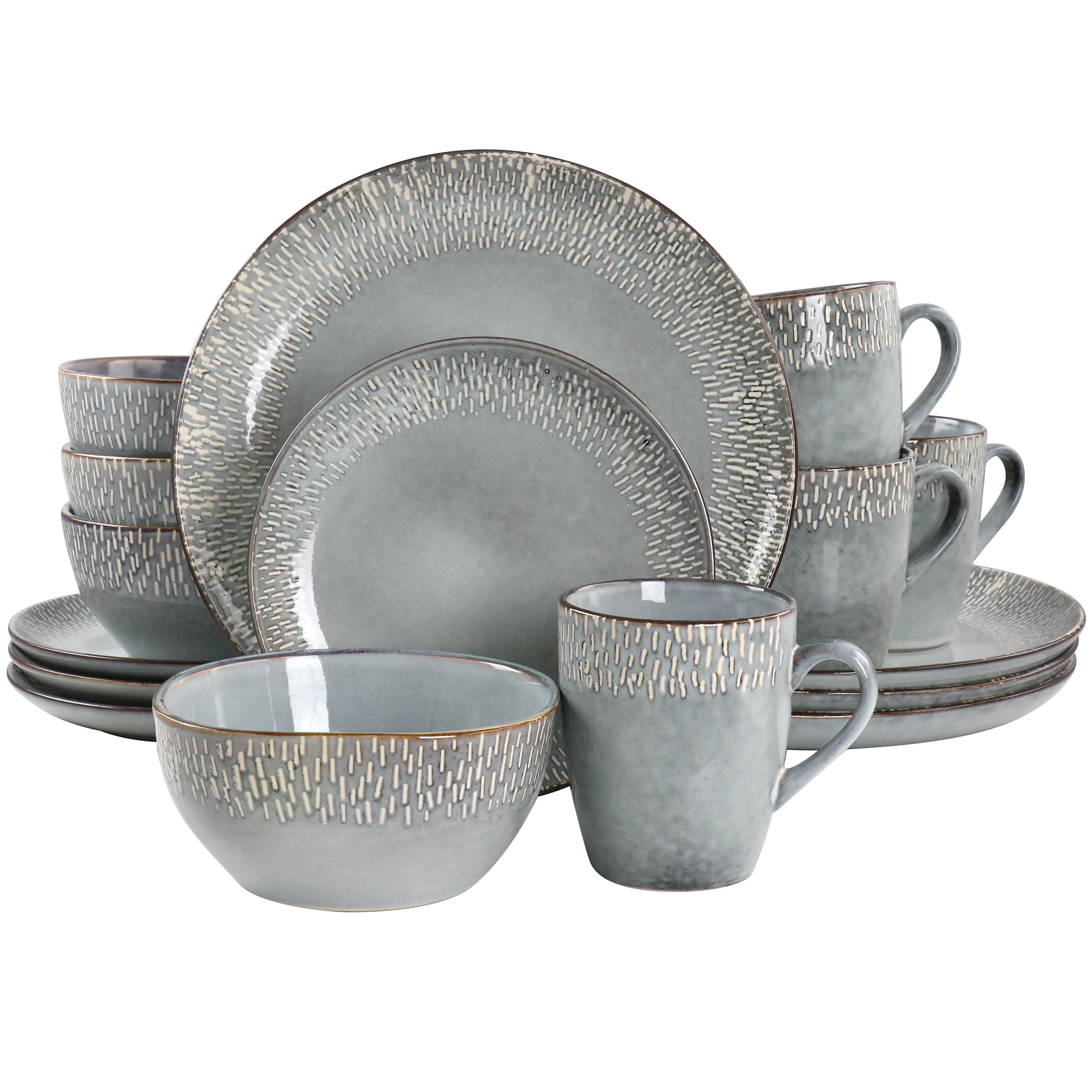 Meritage 16 Piece Reactive Glaze Stoneware Dinnerware Set in Grey ...