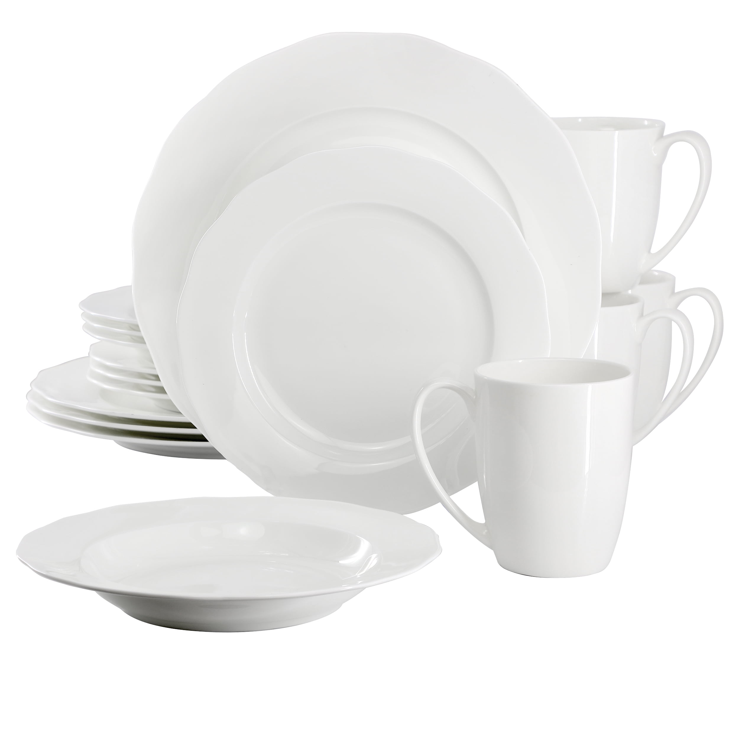 Meritage Eva 16 Piece Wavy Edge Bone China Dinnerware Set in White ...